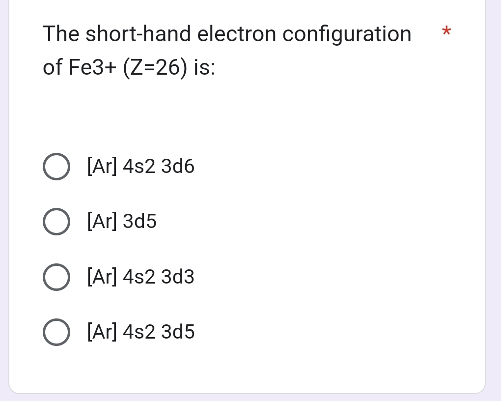 Solved The short-hand electron configuration*of )=(26 | Chegg.com
