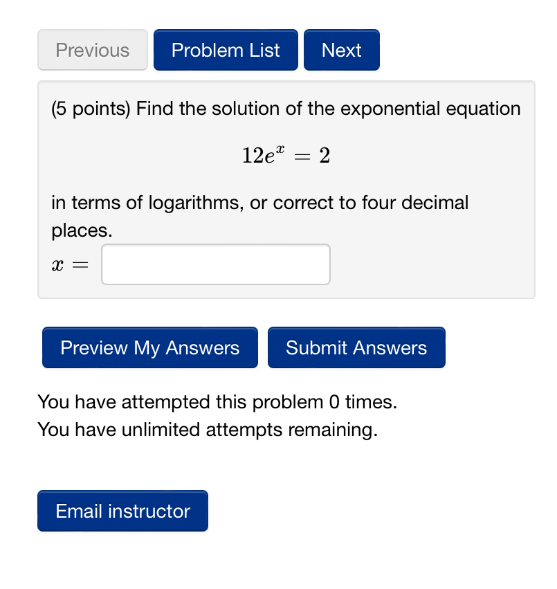 Solved (5 points) Find the solution of the exponential | Chegg.com Solved (5 points) Find the solution of the exponential | Chegg.com