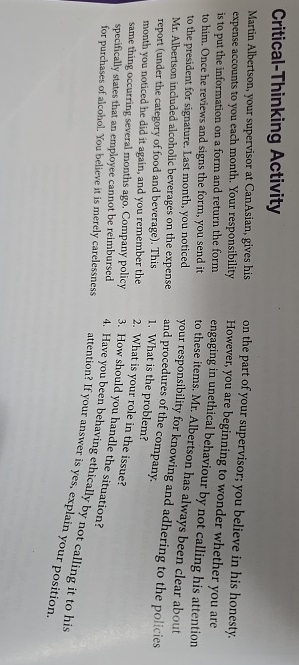 Solved Critical-Thinking ActivityMartin Albertson, your | Chegg.com