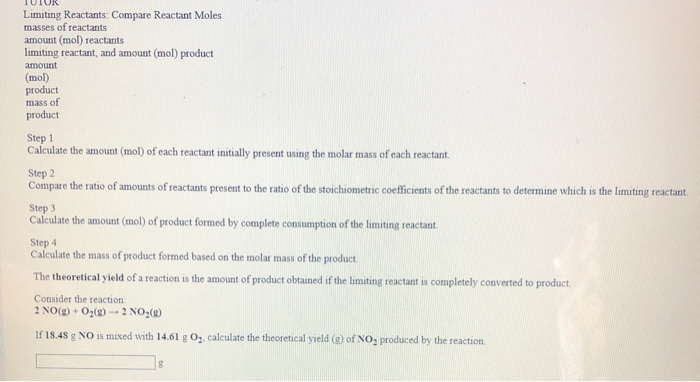 Solved TUTUR Limiting Reactants: Compare Reactant Moles | Chegg.com