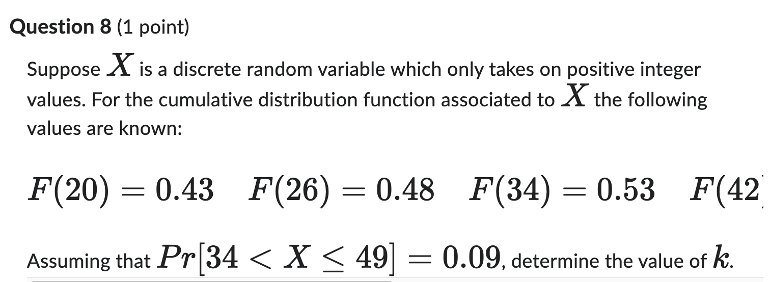 Solved Suppose x is ﻿a discrete random variable which only | Chegg.com
