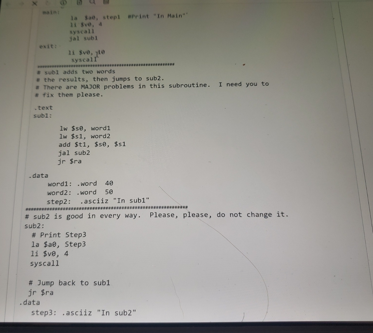 Solved The Following Subprogram Sub1program Is Supposed To 6009