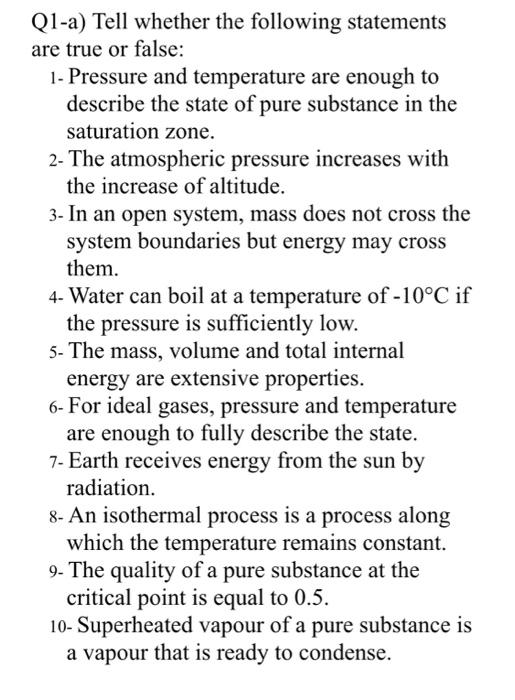 Solved Q1-a) Tell whether the following statements are true | Chegg.com