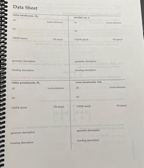 Solved Data Sheet Sulfur Tetrafluoride Sf4 Ae Ne Vsepr