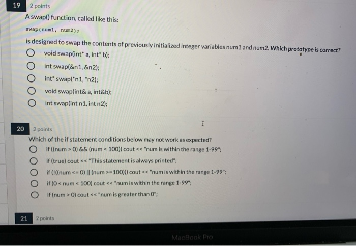 Solved 19 2 points Aswap() function, called like this: | Chegg.com