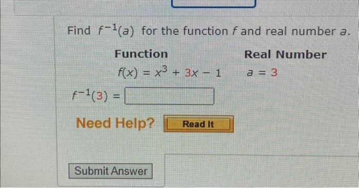 Solved Find f−1(a) for the function f and real number a. | Chegg.com