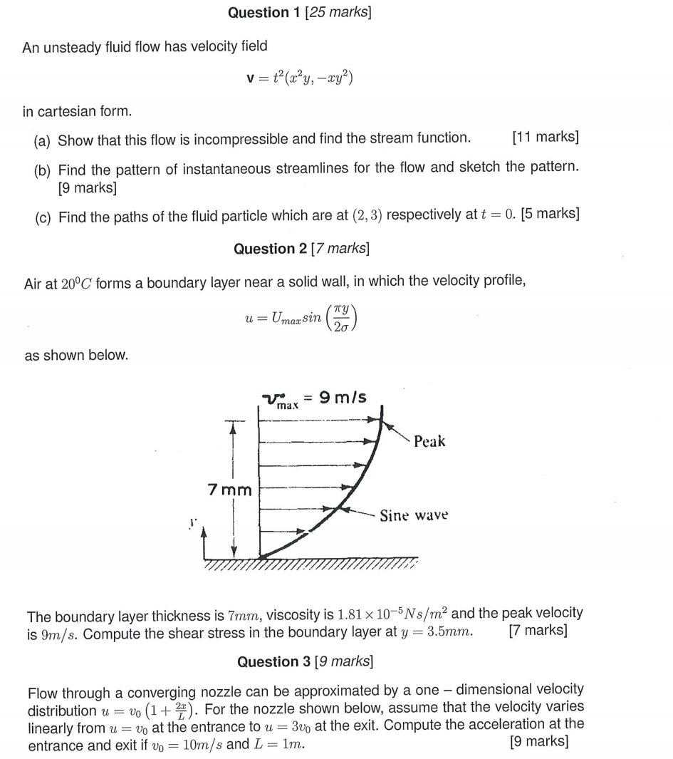 Solved Question 1 [25 ﻿marks]An unsteady fluid flow has | Chegg.com