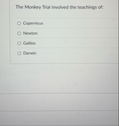 Solved The Monkey Trial involved the teachings | Chegg.com