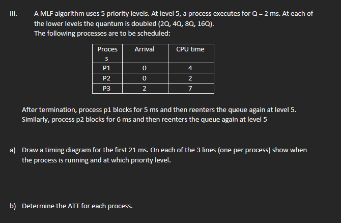 Solved Iii A Mlf Algorithm Uses 5 priority Levels At