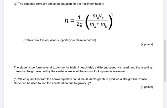 (g) The students correctly derive an equation for the | Chegg.com