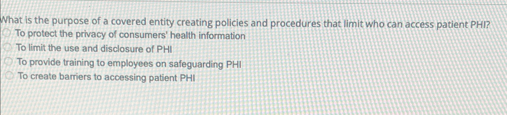 What is the purpose of a covered entity creating | Chegg.com