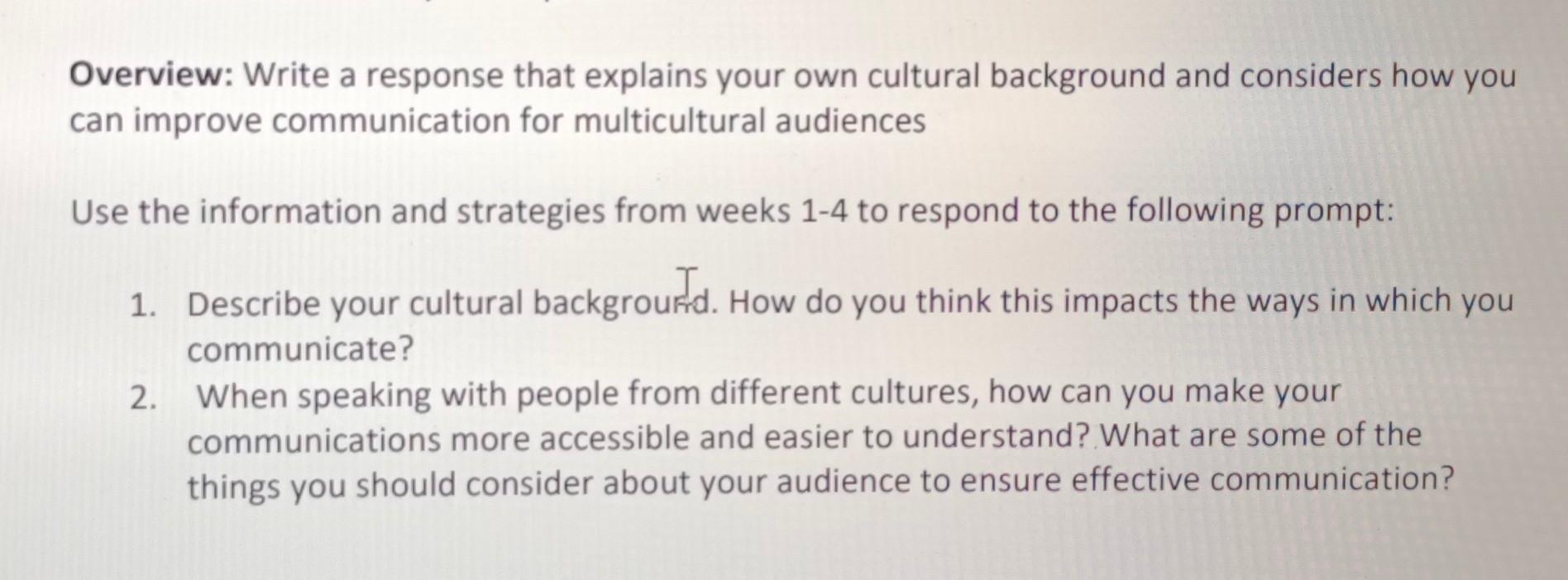 Overview: Write a response that explains your own | Chegg.com