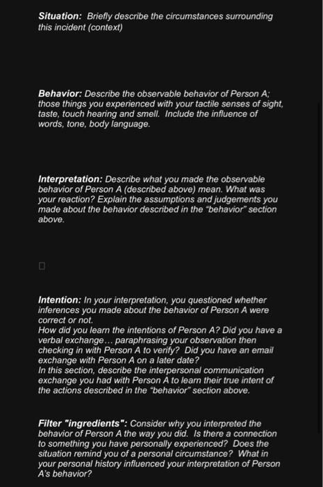 Situation: Briefly describe the circumstances | Chegg.com