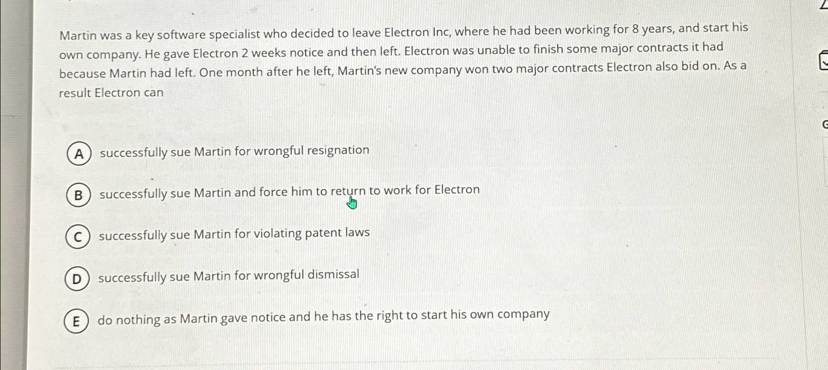 Solved Martin was a key software specialist who decided to | Chegg.com