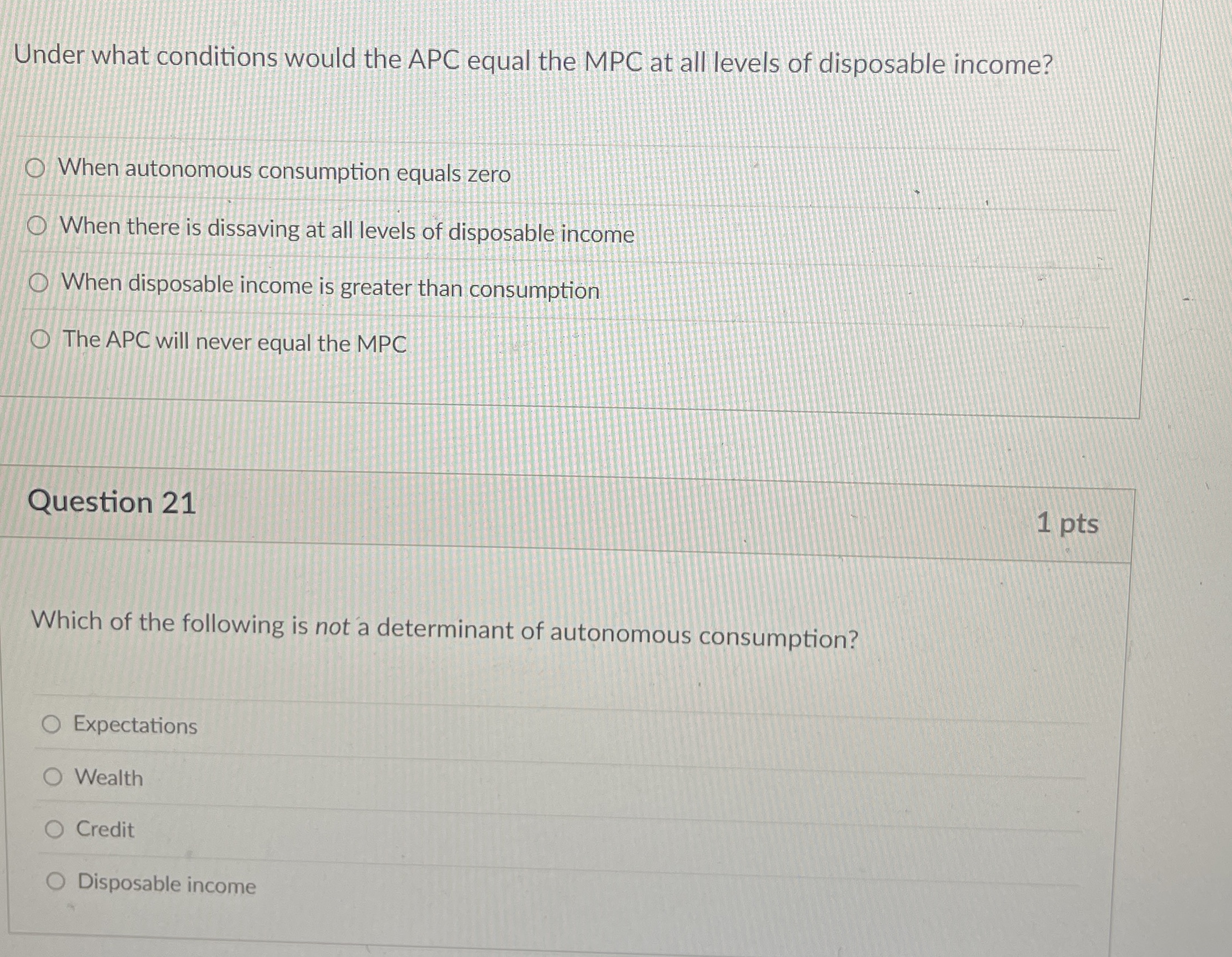 Solved Under what conditions would the APC equal the MPC at | Chegg.com