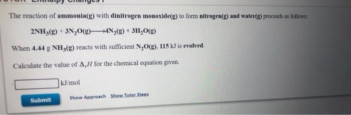 Solved The reaction of ammonia(g) with dinitrogen | Chegg.com
