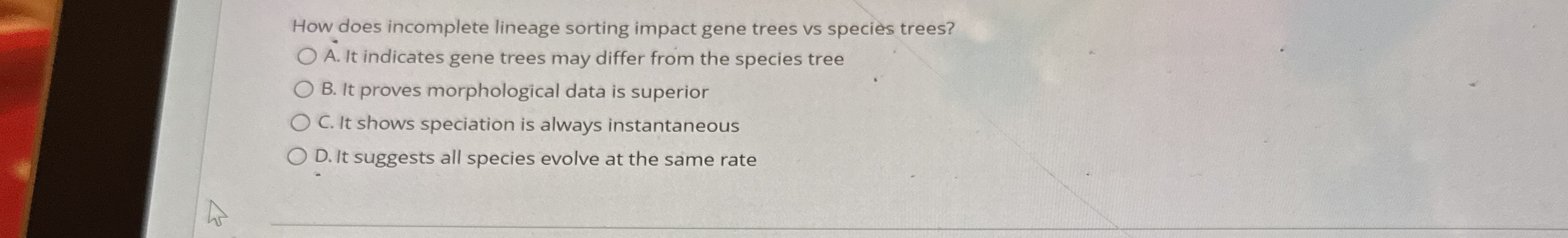Solved How does incomplete lineage sorting impact gene trees | Chegg.com