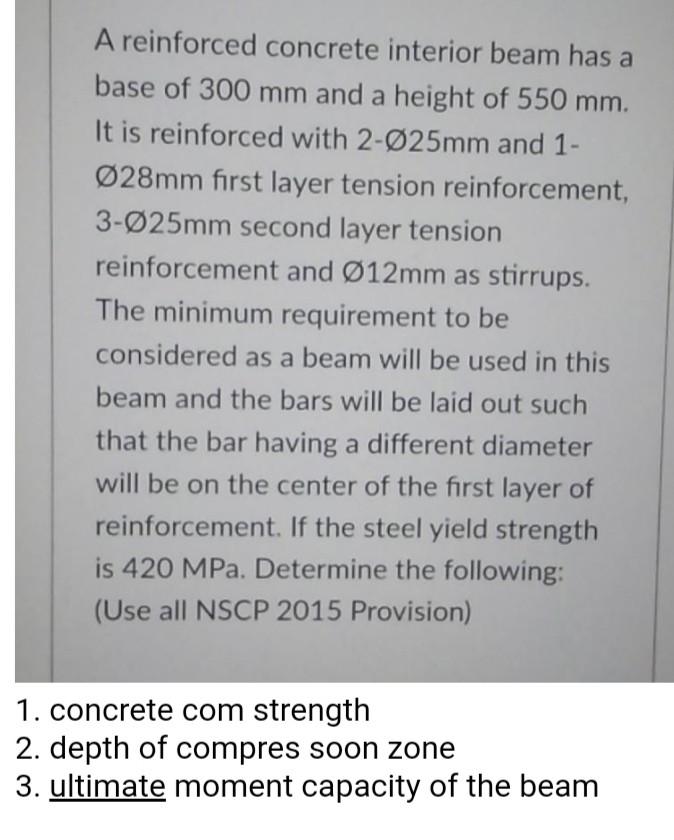 Solved A reinforced concrete interior beam has a base of 300 | Chegg.com