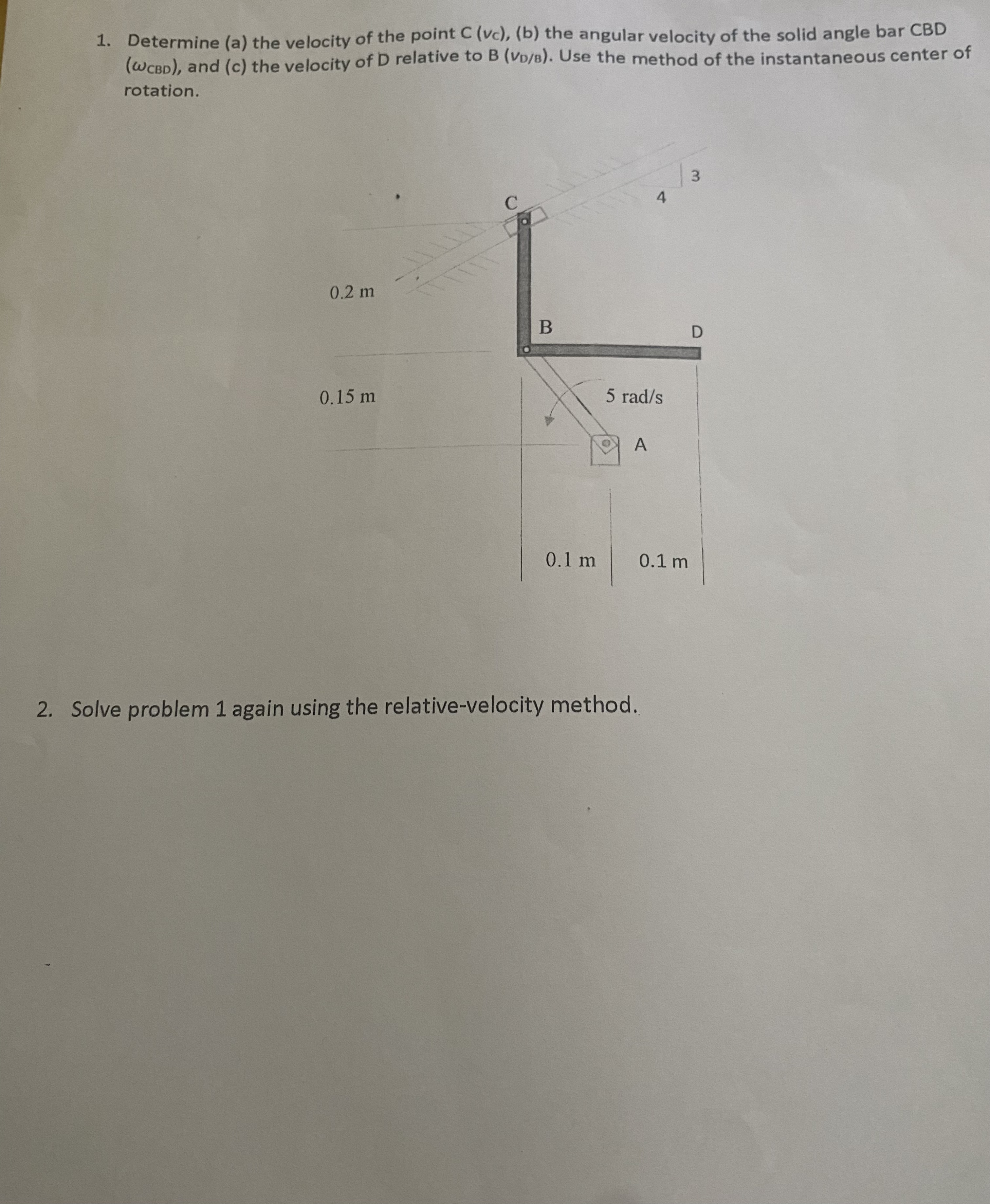 Determine (a) ﻿the velocity of the point C(vc), (b) | Chegg.com