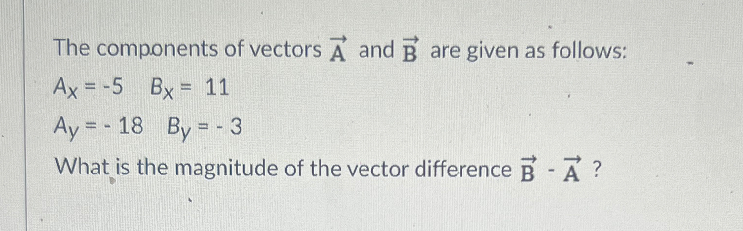 Solved The components of vectors vec(A) ﻿and vec(B) ﻿are | Chegg.com
