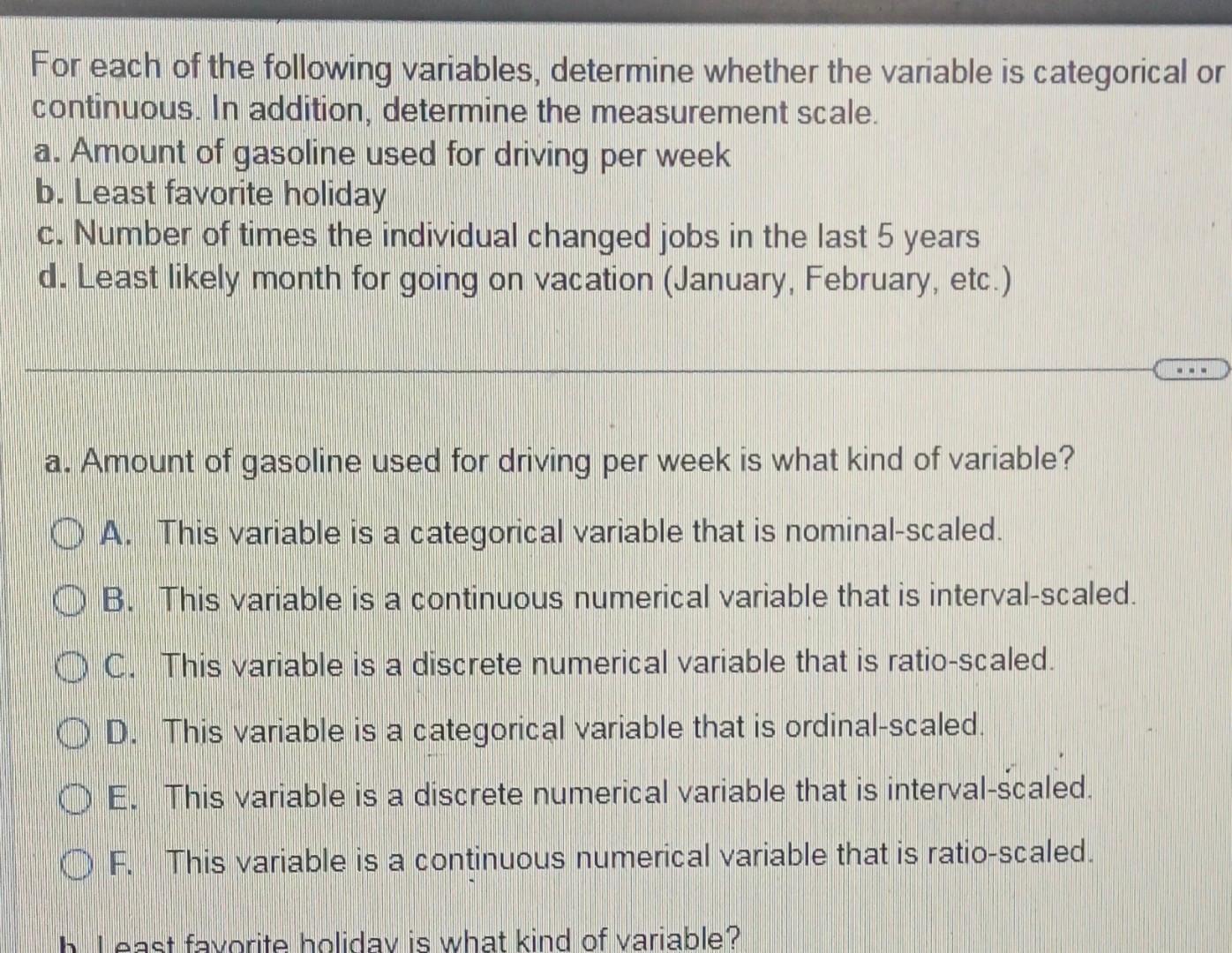 Solved For each of the following variables, determine | Chegg.com