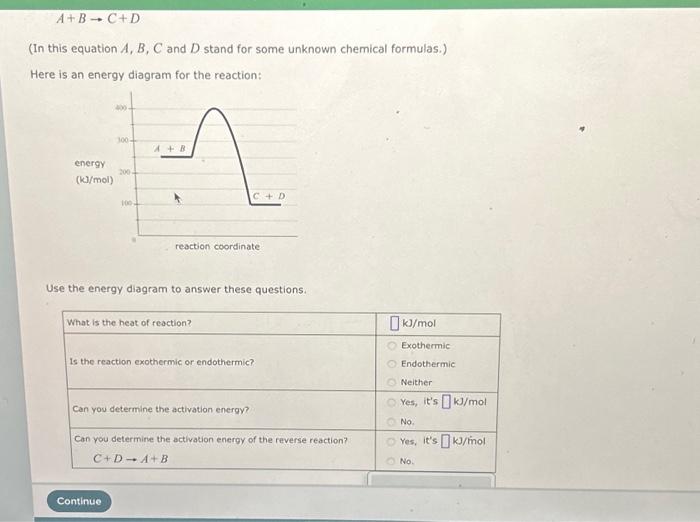 Solved A+B→C+D (In this equation A,B,C and D stand for some | Chegg.com