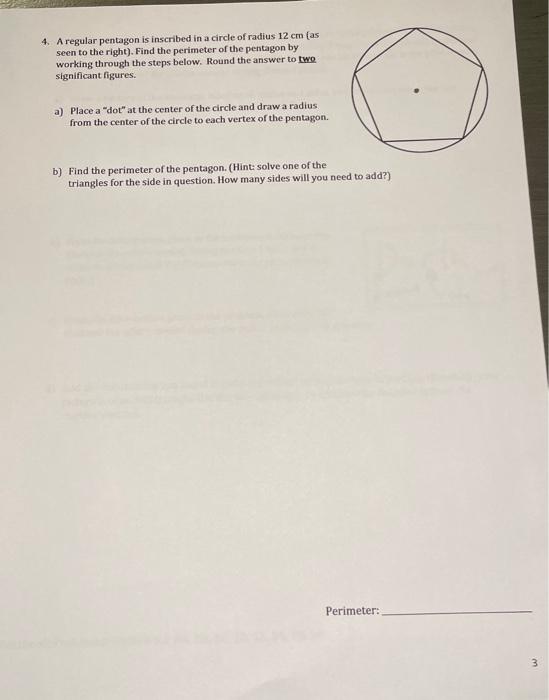 Solved 4. A regular pentagon is inscribed in a circle of | Chegg.com