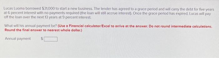 Solved Lucas Luoma borrowed $31,000 to start a new business. | Chegg.com