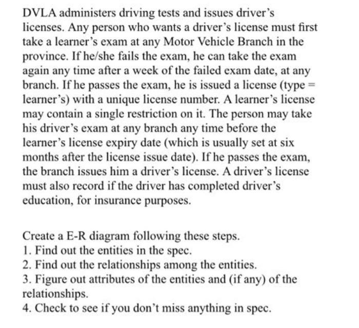 Solved DVLA administers driving tests and issues driver's | Chegg.com