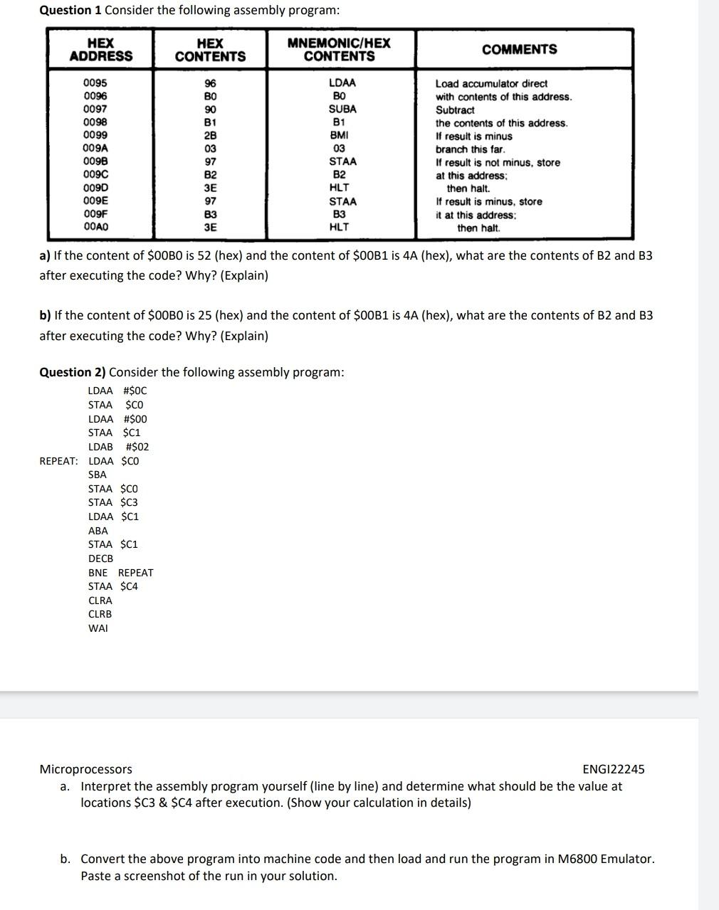Solved Question 1 Consider the following assembly program: | Chegg.com