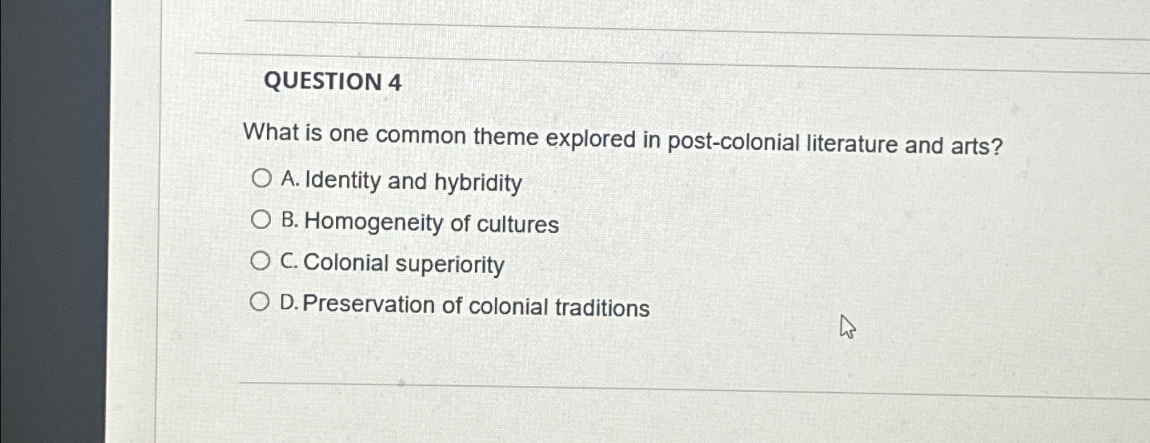 Solved QUESTION 4What is one common theme explored in | Chegg.com