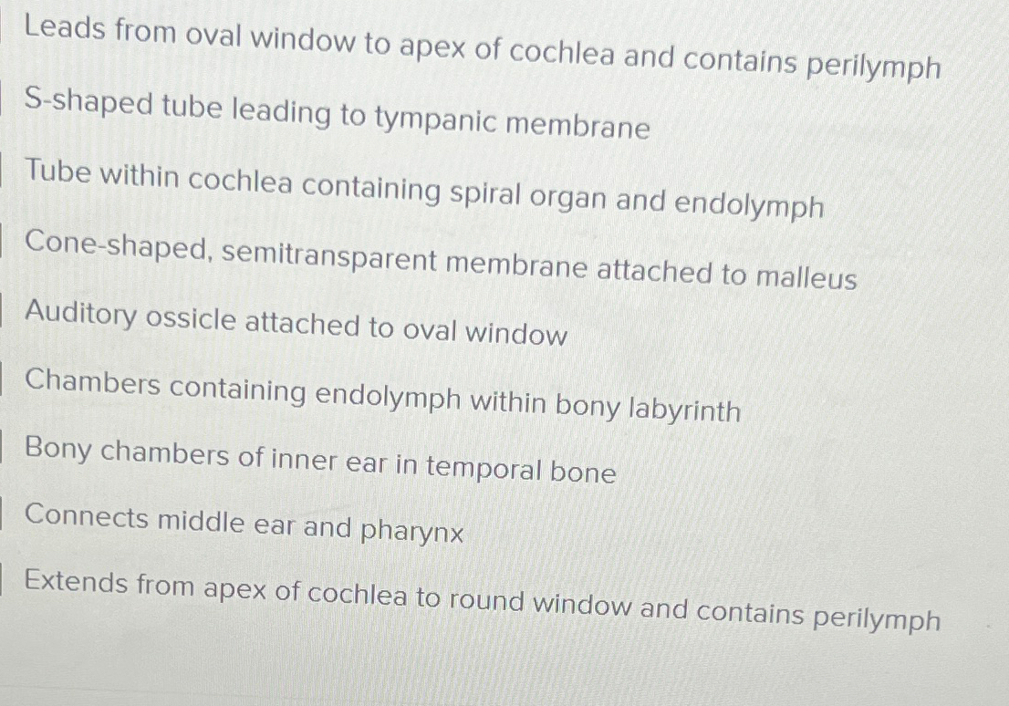 Solved Leads from oval window to apex of cochlea and | Chegg.com