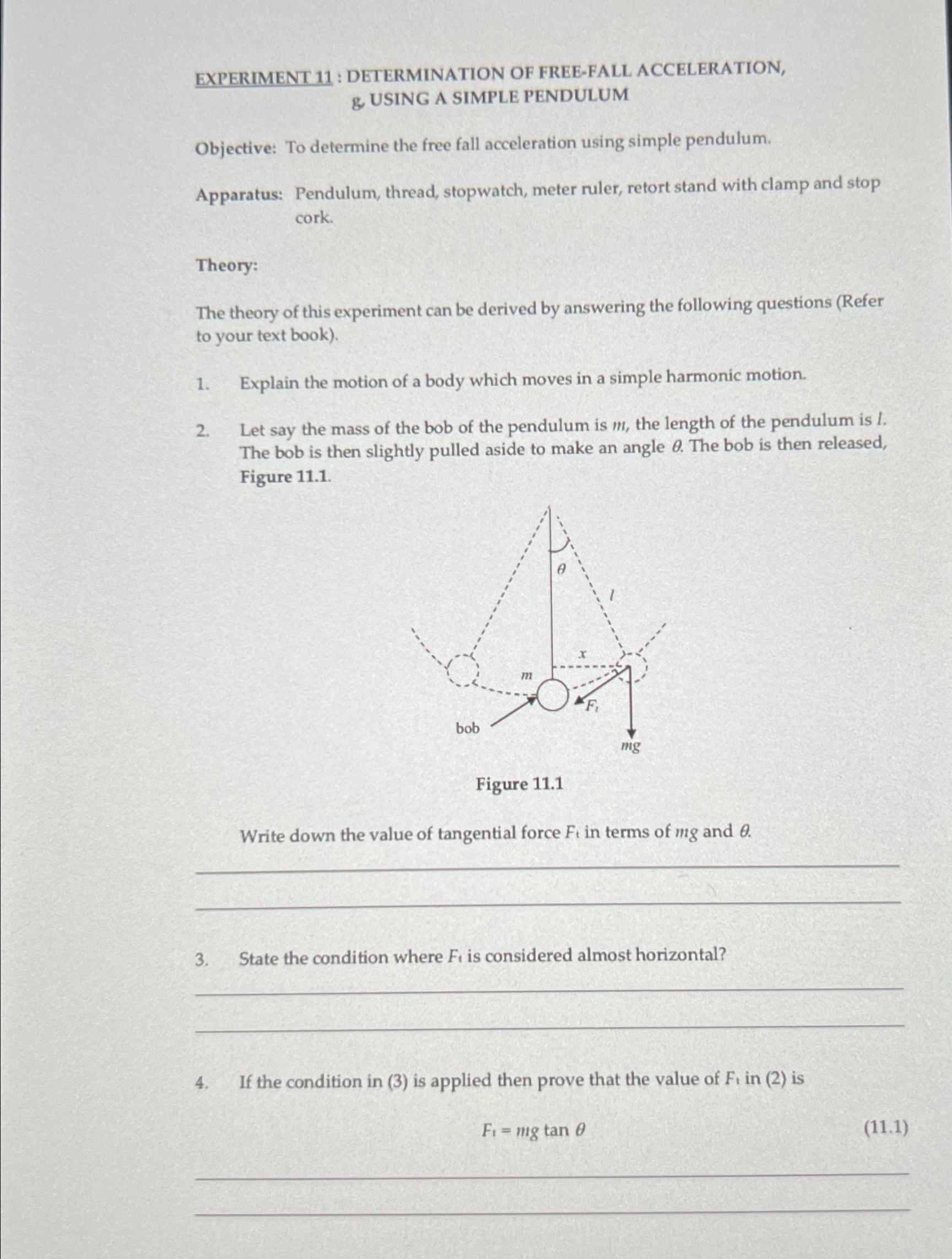 Solved EXPERIMENT 11 ﻿: DETERMINATION OF FREE-FALL | Chegg.com