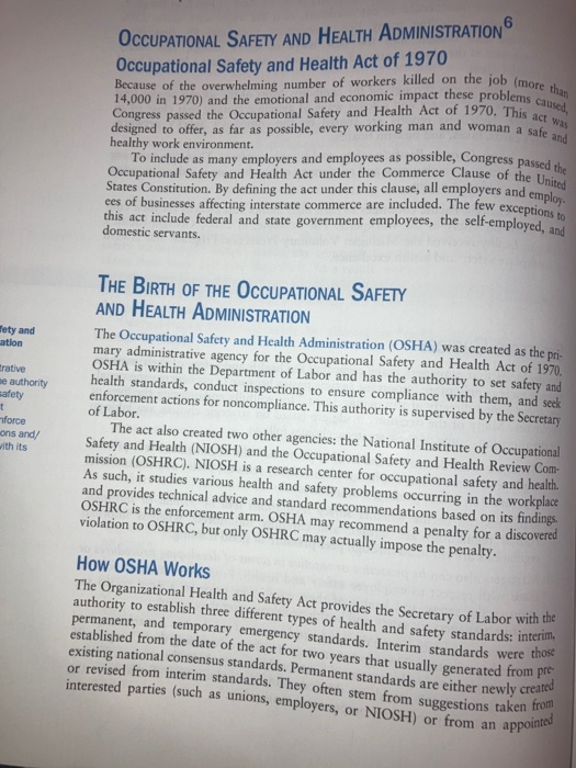 Solved Question 1: When and why was the occupational safety | Chegg.com