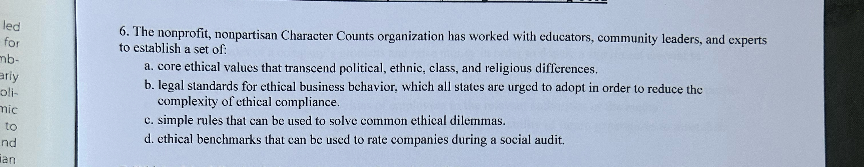 Solved The nonprofit, nonpartisan Character Counts | Chegg.com