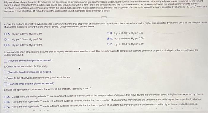 Solved Alligators have shown the ability to determine the | Chegg.com