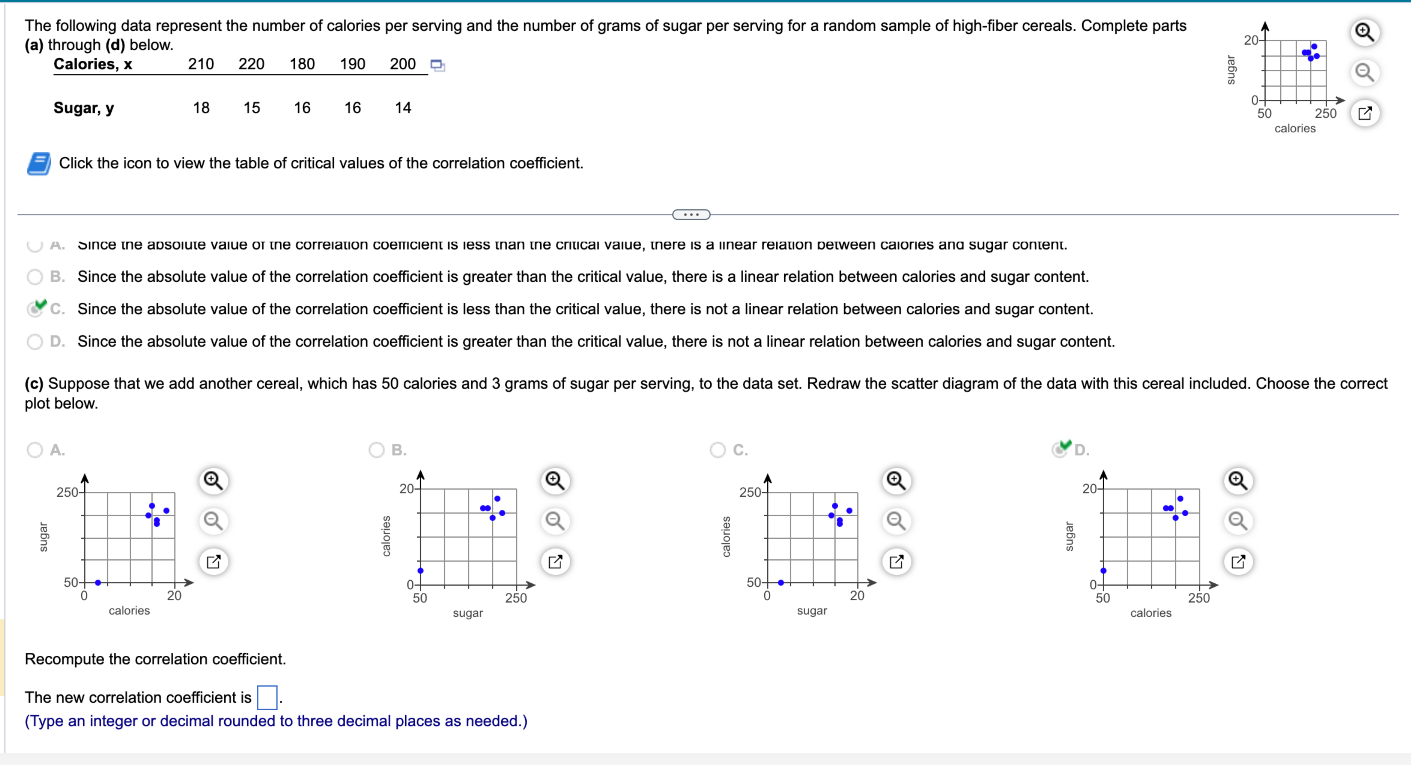 Solved 1. ﻿Recompute the correlation coefficient.The new | Chegg.com