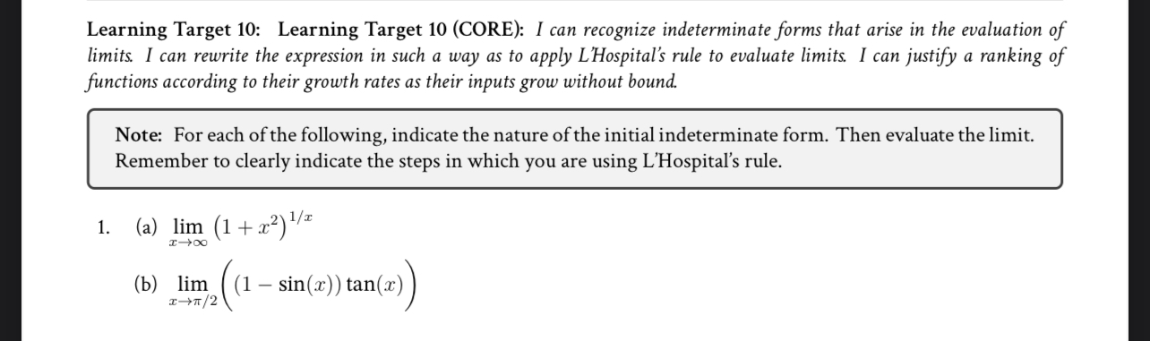 Solved Learning Target 10: Learning Target 10 (CORE): I can | Chegg.com