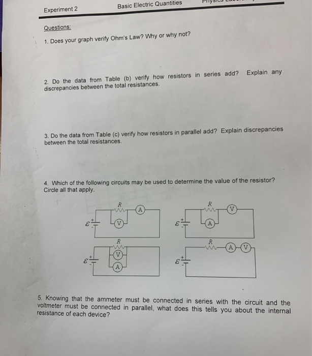 Solved PHYSICS LUB Basic Electric Quantities Experiment 2 | Chegg.com
