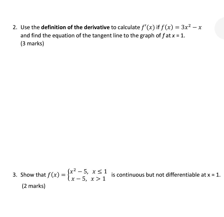 2. Use the definition of the derivative to calculate | Chegg.com
