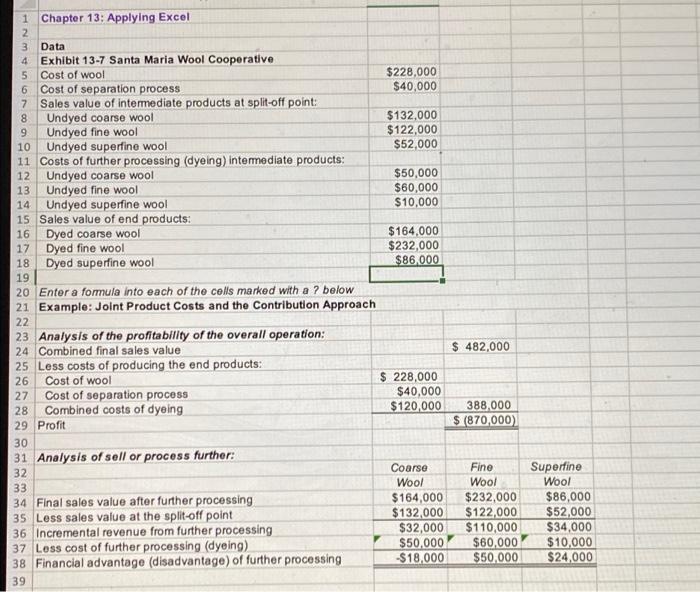 Solved Chapter 13: Applying Excel: Exercise (Part 2 of 2) | Chegg.com
