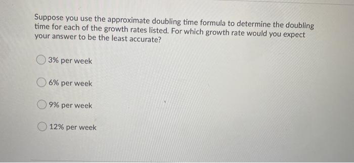 Solved Suppose you use the approximate doubling time formula | Chegg.com