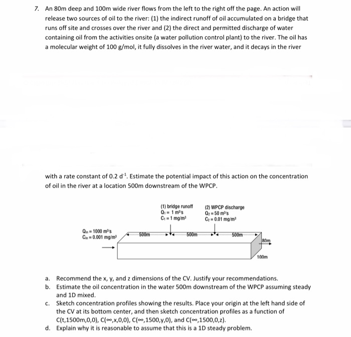 Solved 7. An 80m deep and 100m wide river flows from the | Chegg.com