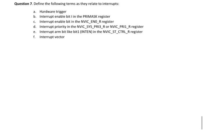 Solved Question 7. Define the following terms as they relate | Chegg.com