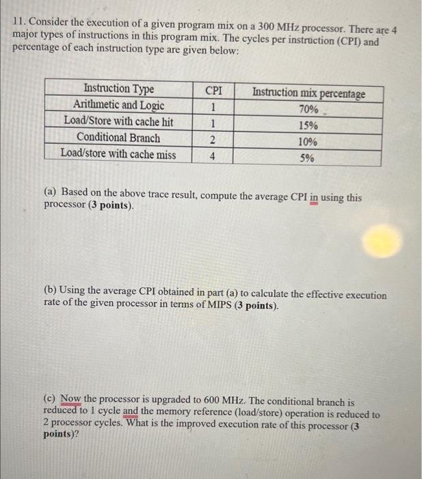 Solved 11. Consider the execution of a given program mix on | Chegg.com