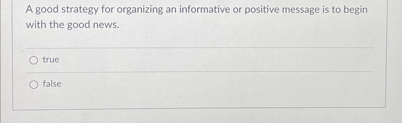 Solved A good strategy for organizing an informative or | Chegg.com