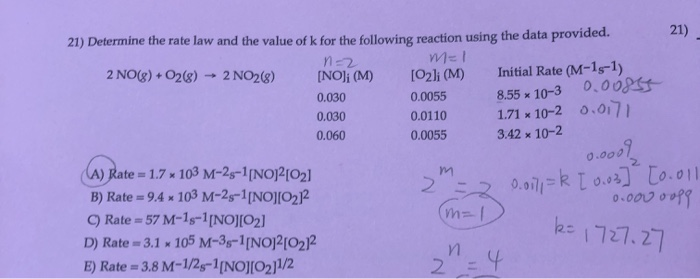 Solved 21) 21) Determine the rate law and the value of k for | Chegg.com