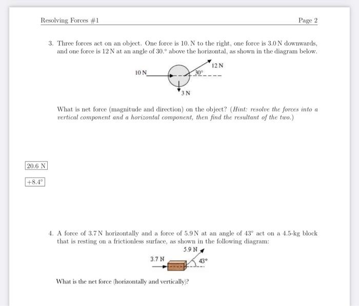 Solved Unit: Forces Physics 1 Name: Block: Resolving Forces | Chegg.com