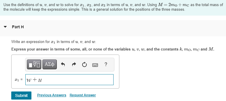 Use the definitions of u,v, ﻿and w ﻿to solve for | Chegg.com