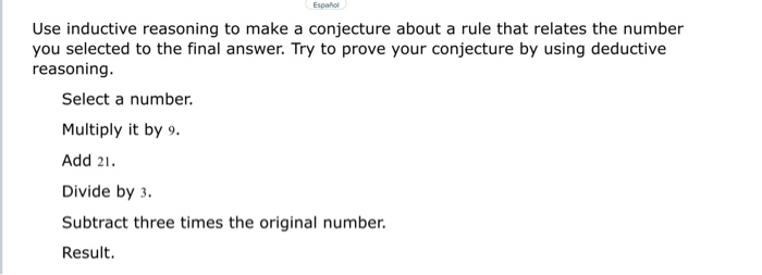 Solved Espaliol Use inductive reasoning to make a conjecture | Chegg.com